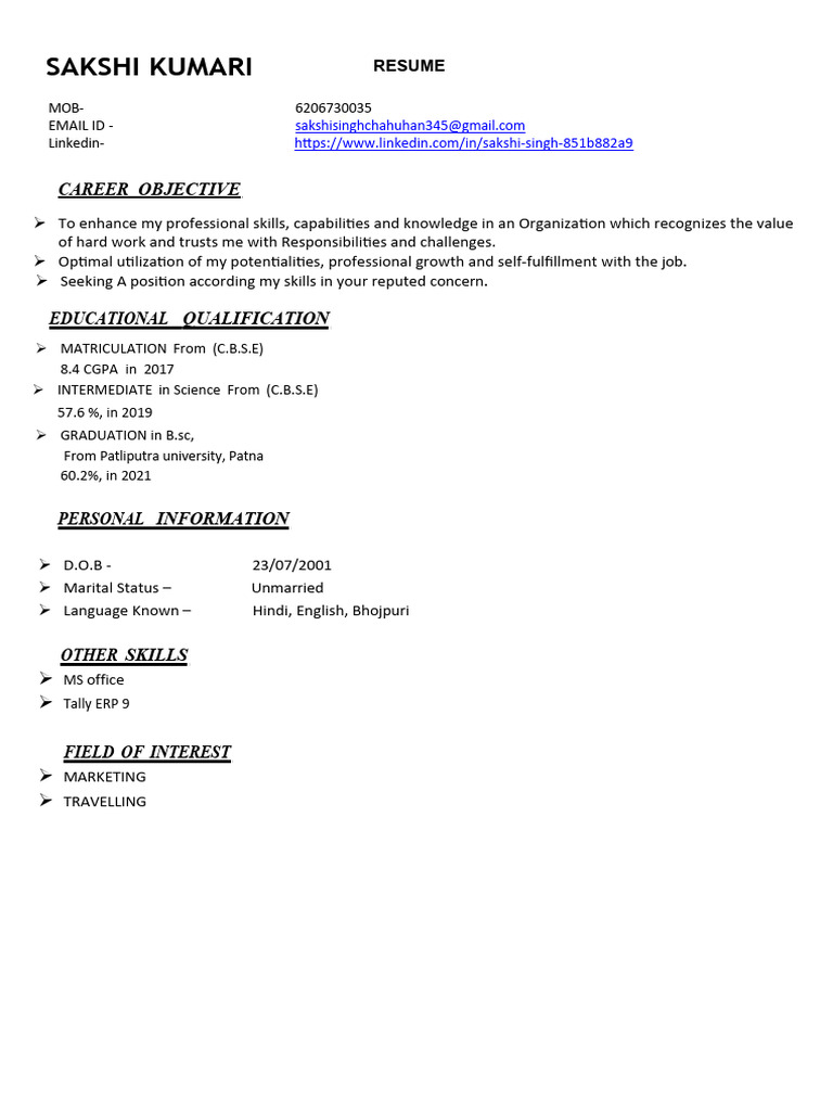 sakshi resume | PDF
