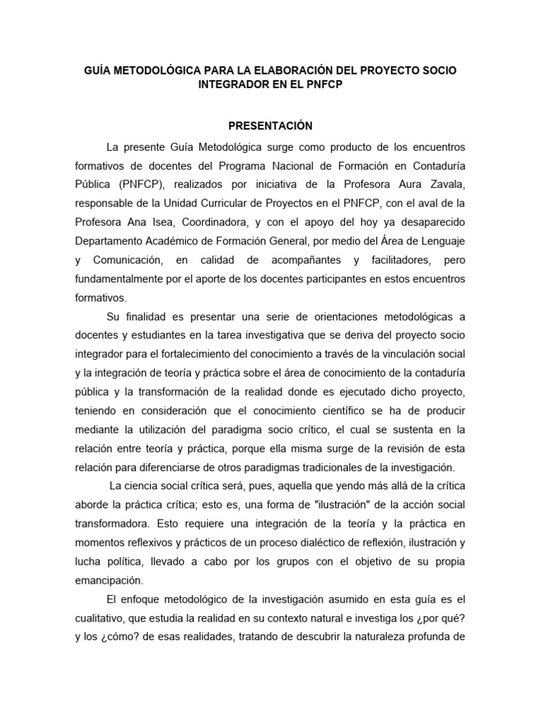 Guía Metodológica para La Elaboración Del Proyecto Socio Integrador en ...