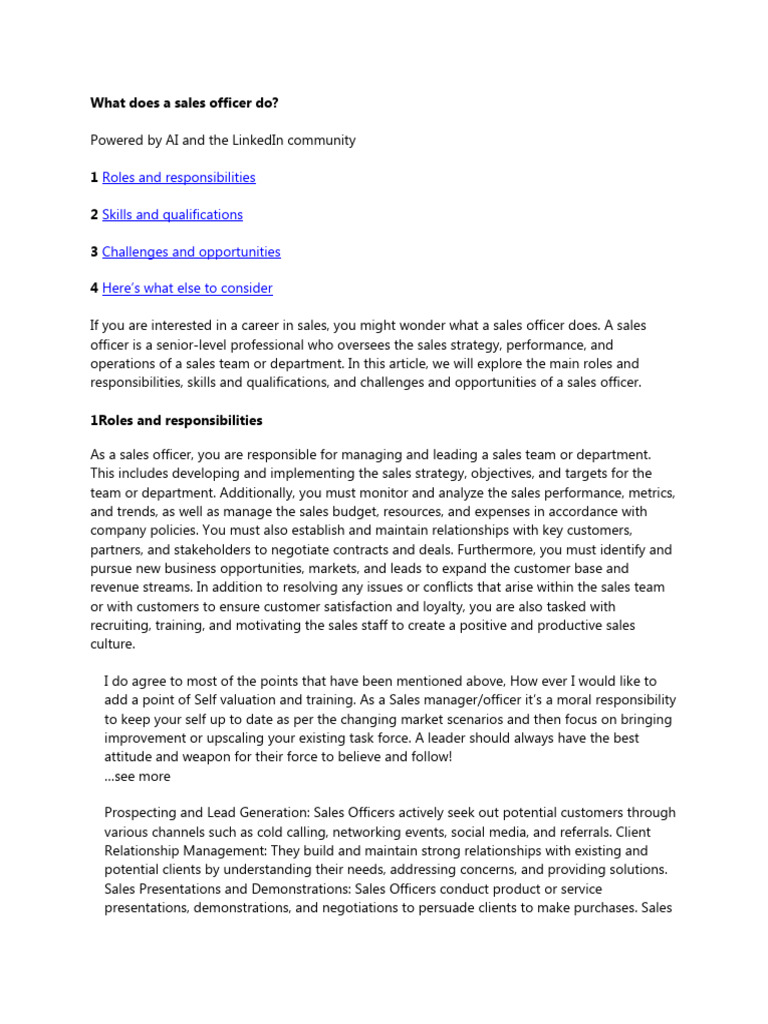 Sales Officer Roles and Responsibilities | PDF | Sales | Marketing
