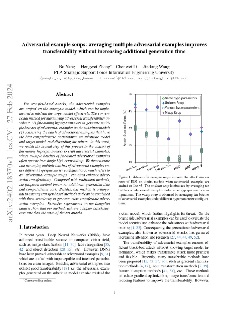 Adversarial Example Soups. Averaging Multiple Adversarial Examples Improves Transferability ...