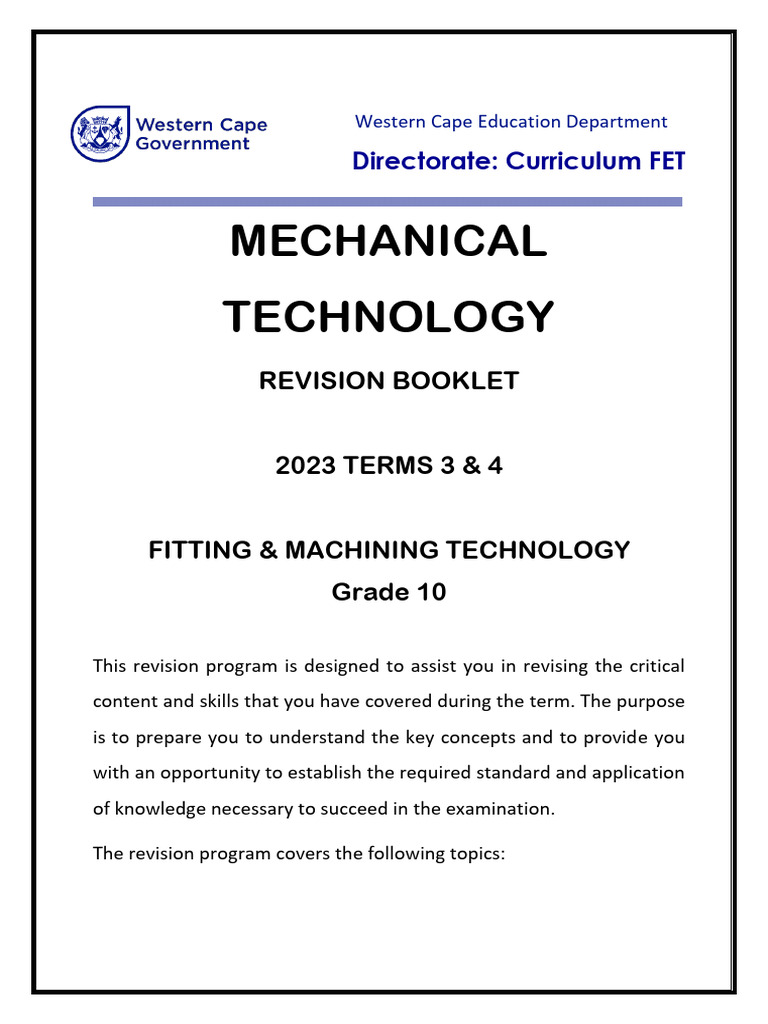 Mechanical Technology 2023 Gr10 Term 3 & 4 Fitting Machining Revision ...
