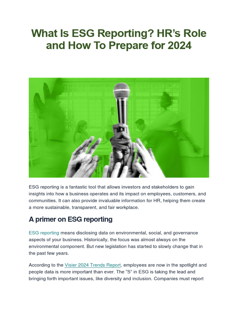 What Is ESG Reporting - HR's Role and How To Prepare For 2024 | PDF ...