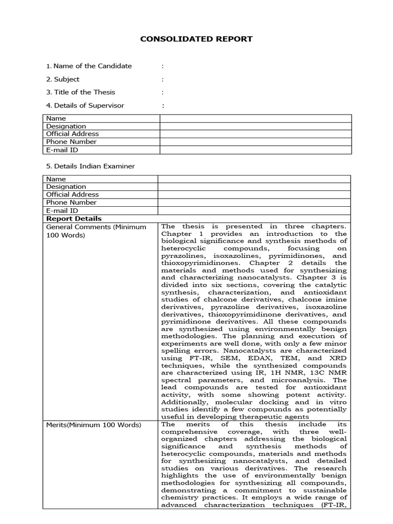 R & D - Format For Consolidated Report | PDF | Thesis | Doctor Of ...