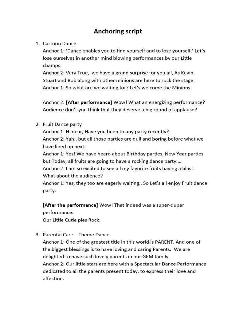 Children's Day Dance Anchoring Script | PDF