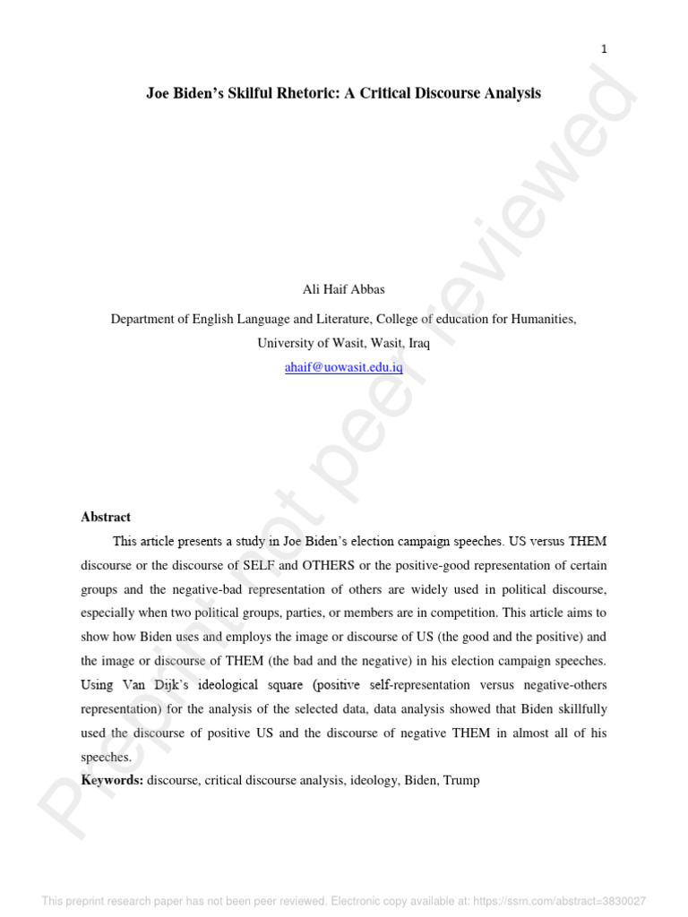 Van Dijk Idealogical Square Model | PDF | Joe Biden | Donald Trump