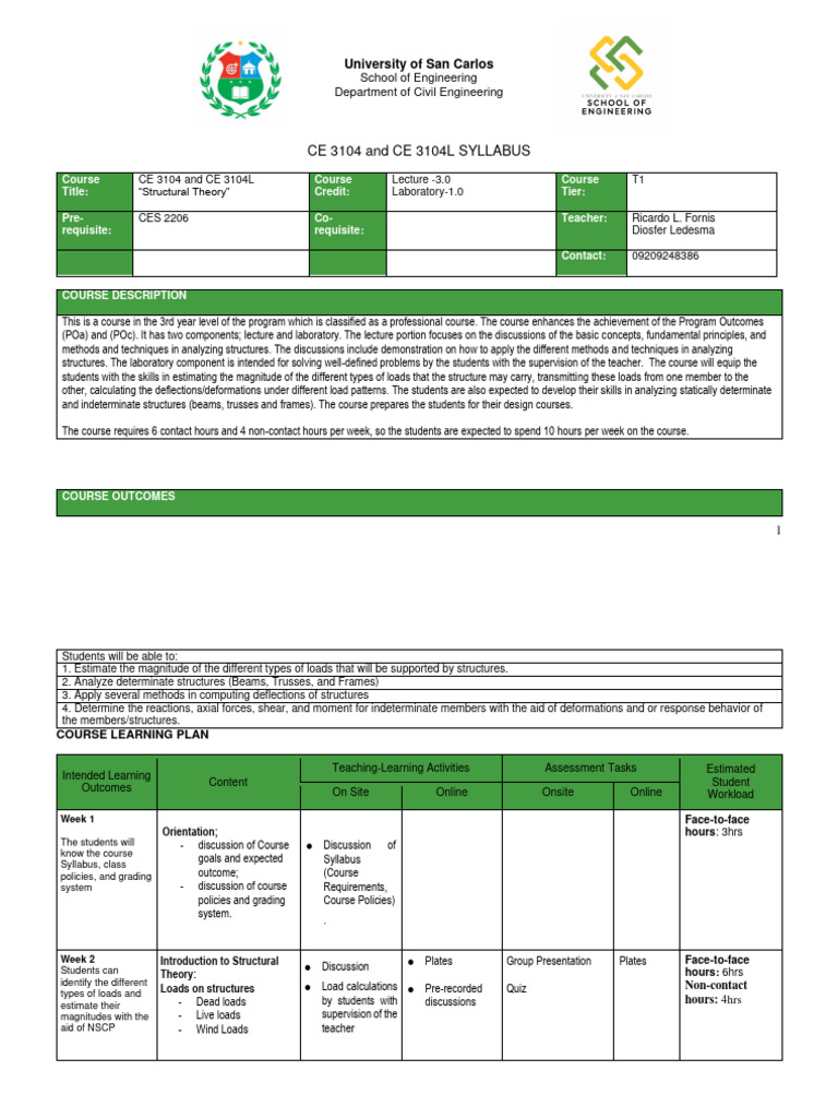 Structural Theory Course Syllabus | PDF | Beam (Structure) | Truss