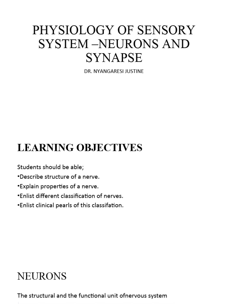 Physiology of Sensory System - Neurons and Synapse-1 | PDF | Action ...