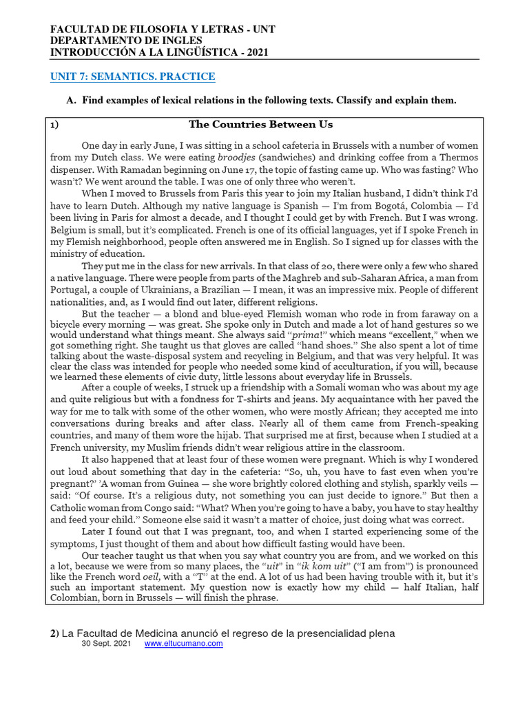 Semantics Worksheet 2021 | PDF | Linguistics