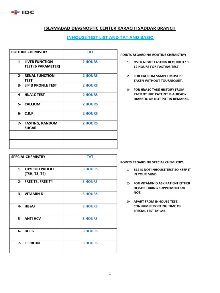 Islamabad Diagnostic Center Karachi Saddar Branch | PDF | Glycated Hemoglobin | Human Feces