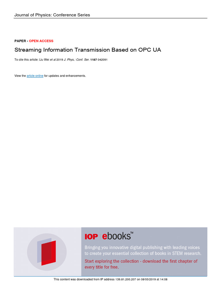 Streaming Information Transmission Based On OPC UA | PDF | Computing | Information Technology