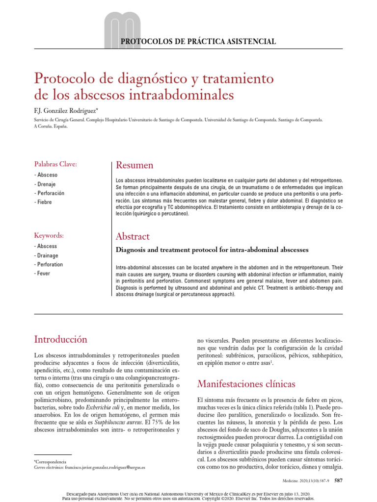 Protocolo de diagnóstico y tratamiento de los abscesos intraabdominales ...