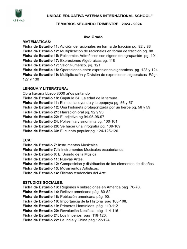 Temarios 8vo Grado 2023-2024 | PDF | Matemáticas