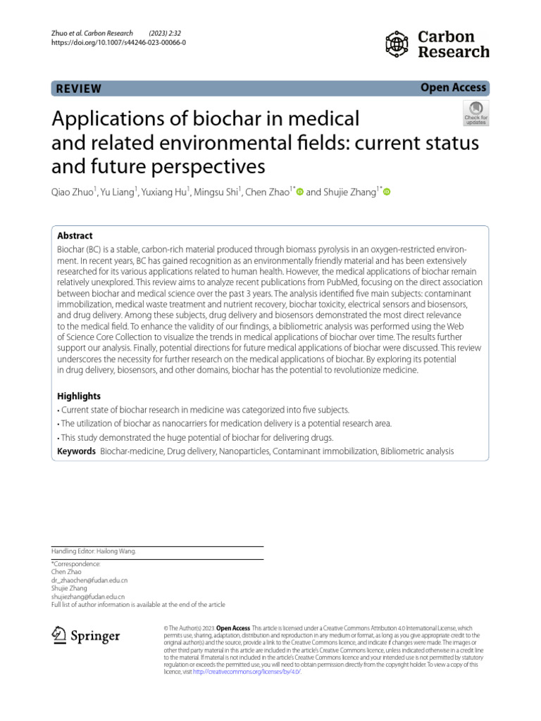 Applications of Biochar in Medical and Related Env | PDF | Pyrolysis | Adsorption