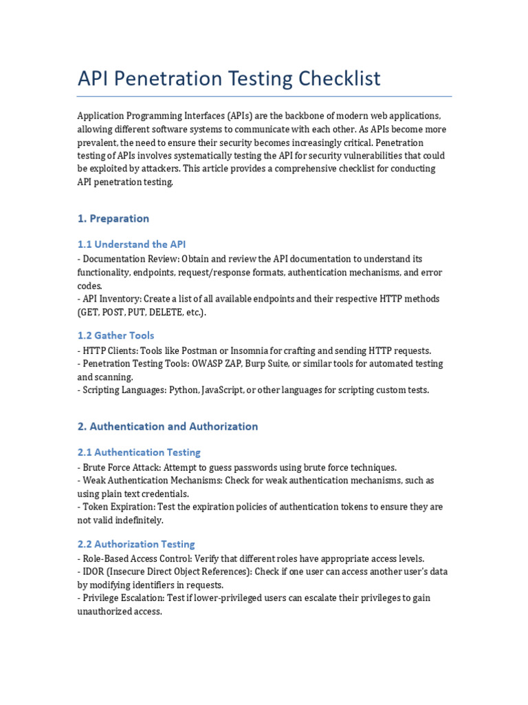 API Penetration Testing Checklist 17208Fjfjffjfjfj | PDF | Penetration ... API Penetration Testing Checklist 17208Fjfjffjfjfj | PDF | Penetration ...