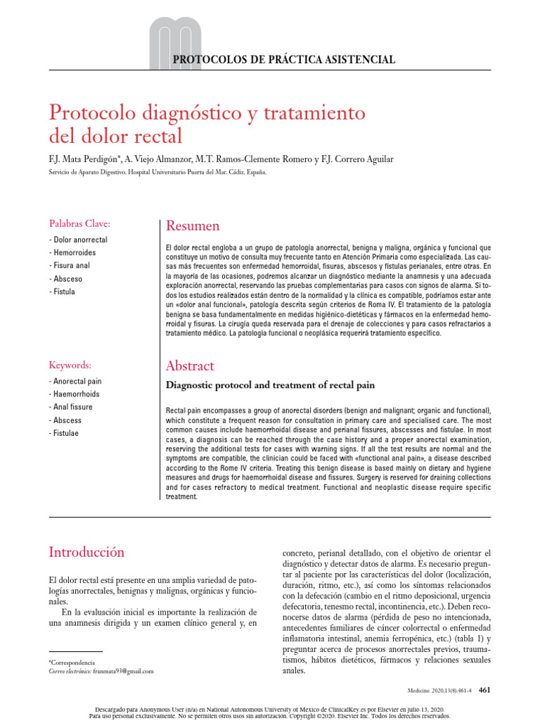 Protocolo Diagnóstico y Tratamiento Del Dolor Rectal | PDF ...
