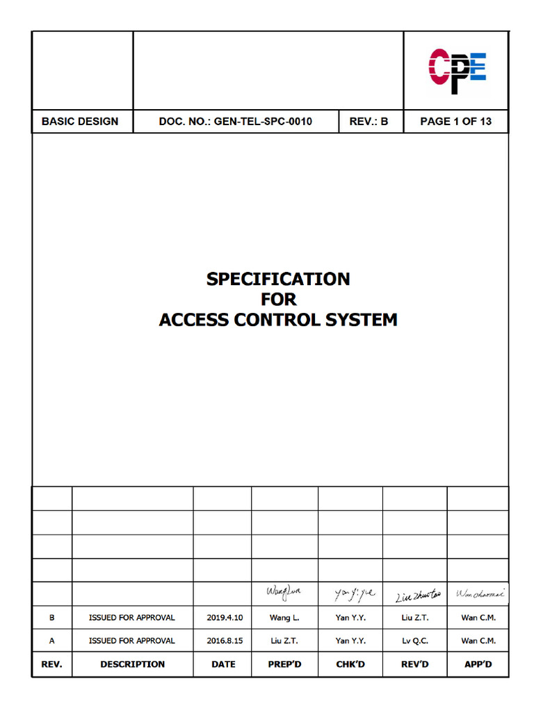 GEN-TEL-SPC-0010 Specification For Access Control System | PDF