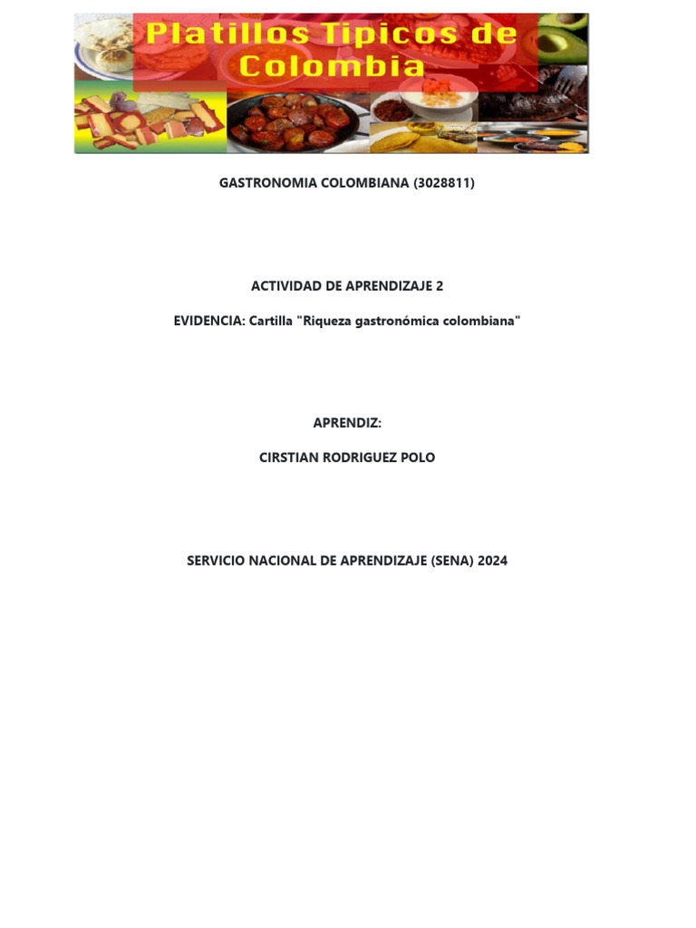 Cartilla-Riqueza Gastronómica Colombiana | PDF | Alimentos | Cocina