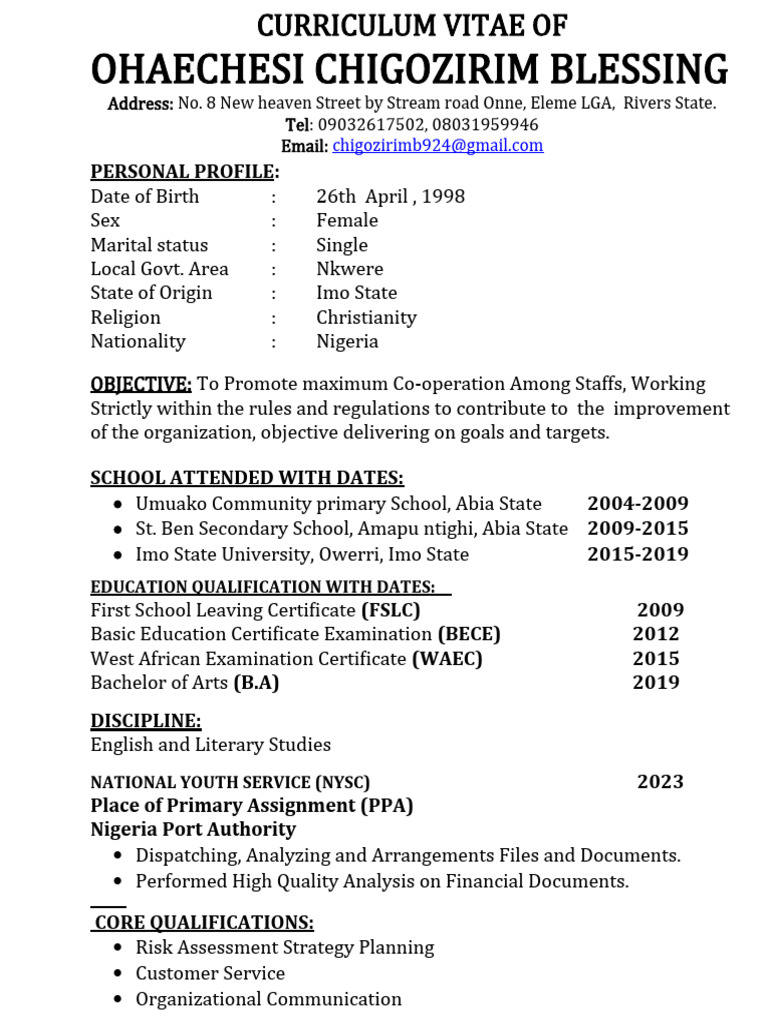 Ohaechesi Chigozirim Blessing | PDF | Career & Growth