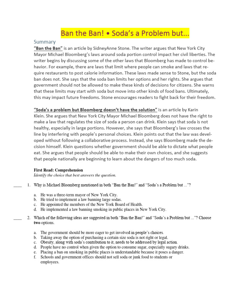 Ban The Ban! - Soda's A Problem But... | PDF | Soft Drink | Tobacco Smoking
