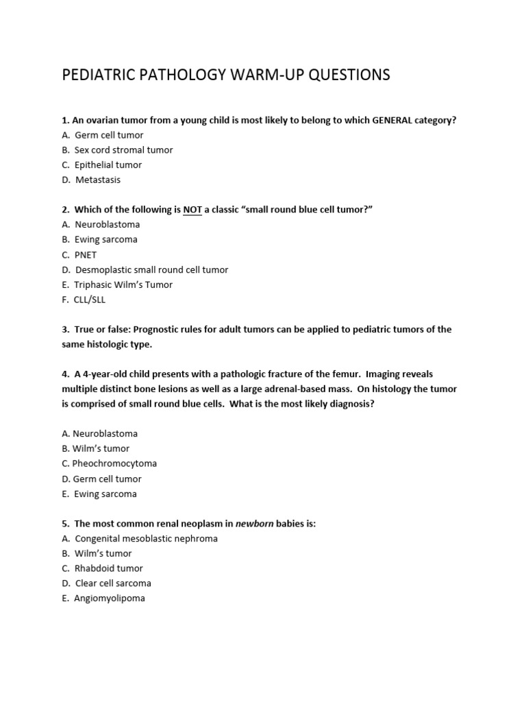 Pediatric Pathology Questions | PDF | Ovarian Cancer | Cancer