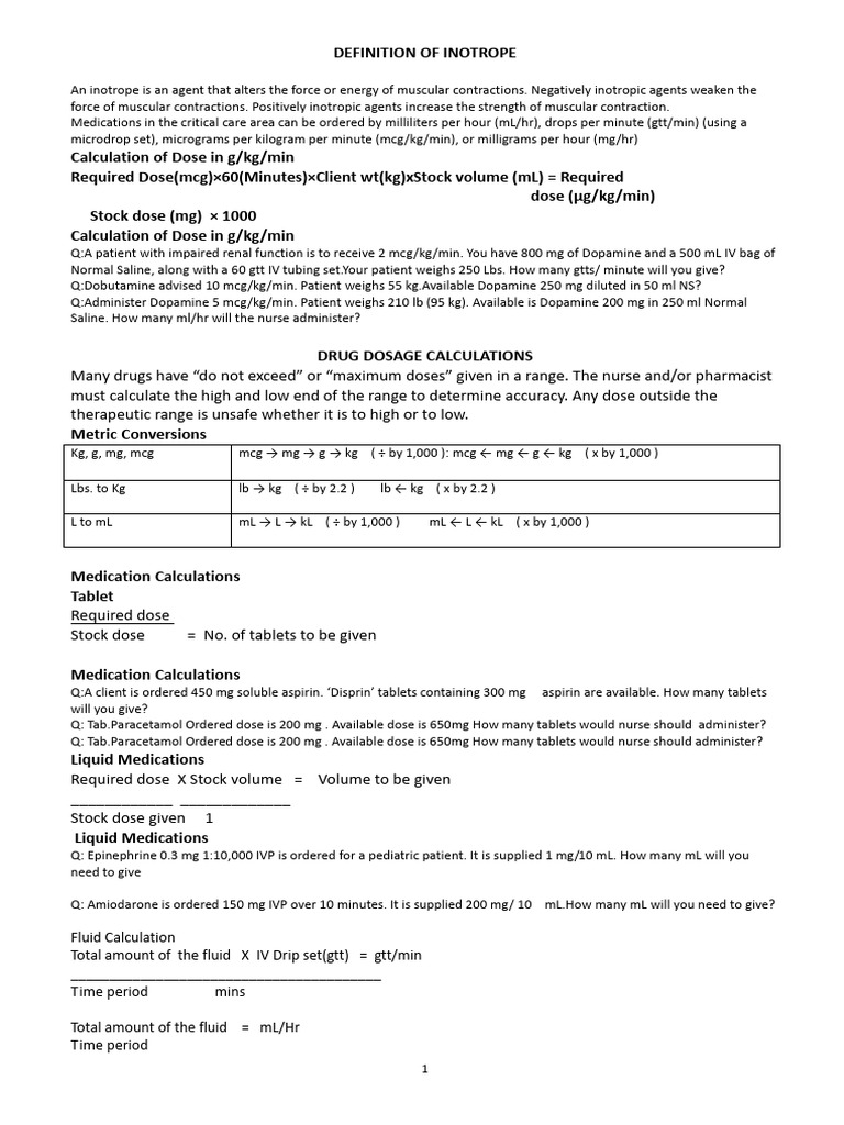 Drug Calculation | PDF | Dose (Biochemistry) | Chemistry