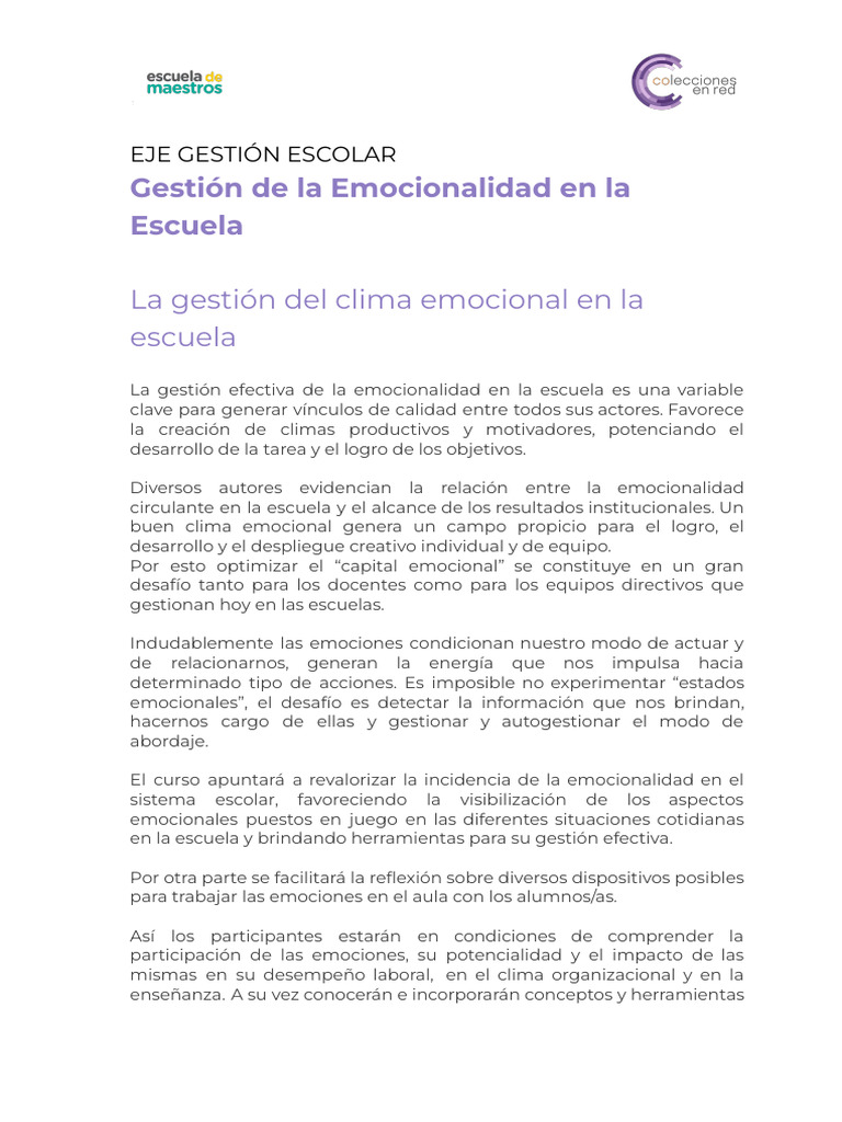 MA La gestión del clima emocional en la escuela Groch.docx | PDF | Las ...