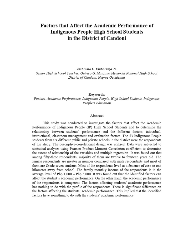 Factors That Affect The Academic Performance of IP High School Students ...