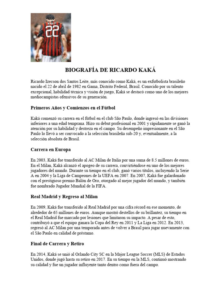 Biografia de Kaká | PDF | Deportes | Asociación de Futbol