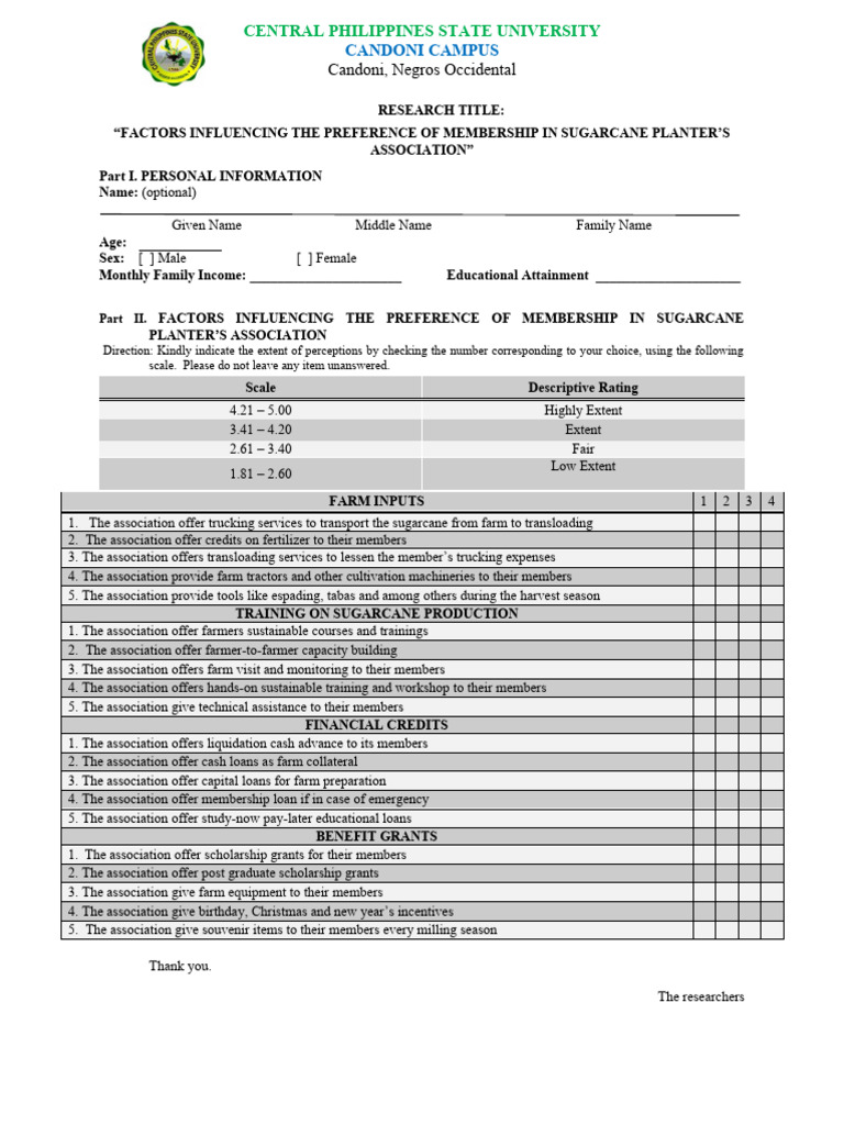 Research Questionnaire Local Farmers' Association | PDF | Food Industry ...