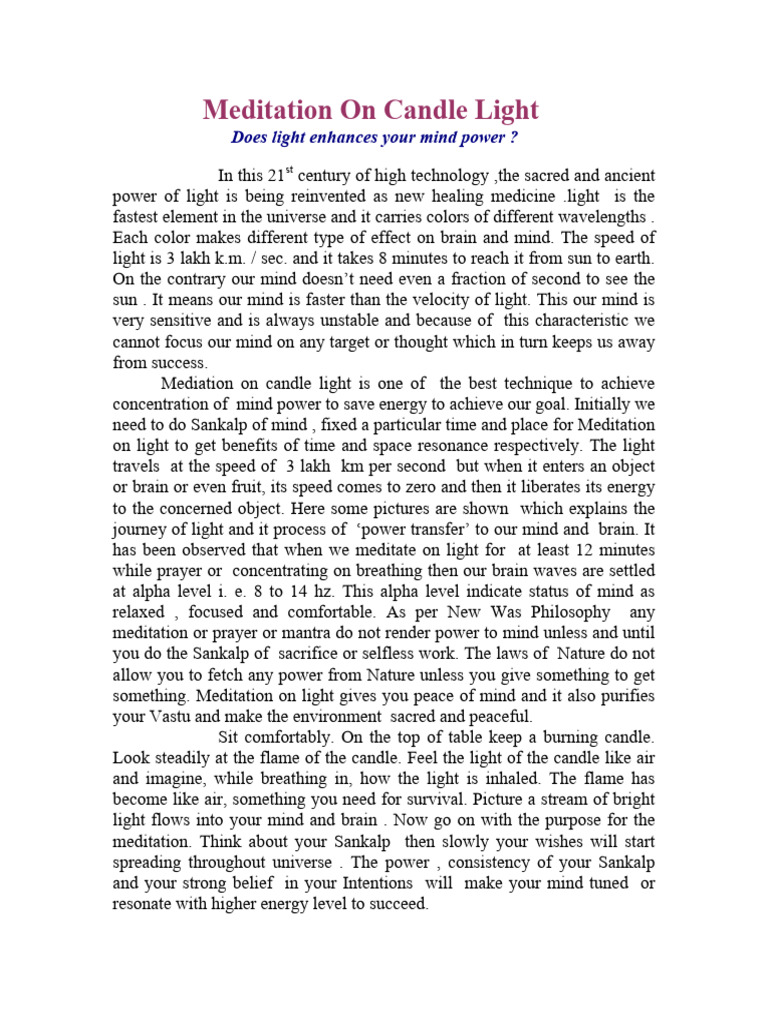 Meditation On Candle Light | PDF | Light | Meditation