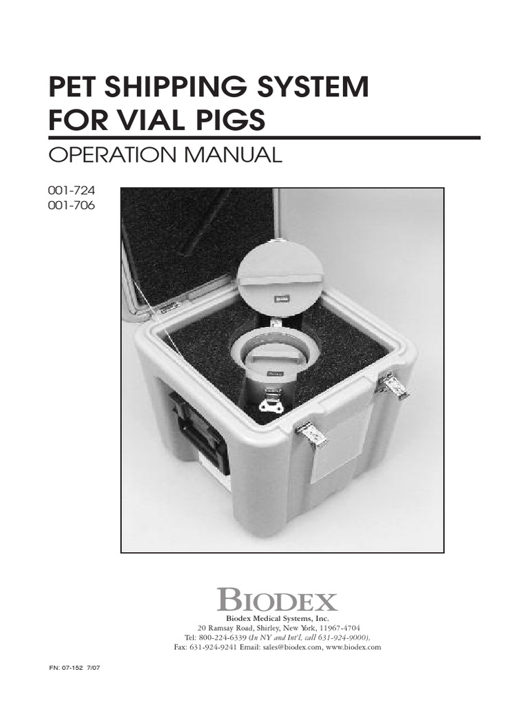 Operation Manual Biodex Pet Vial Pig | PDF | Home & Garden