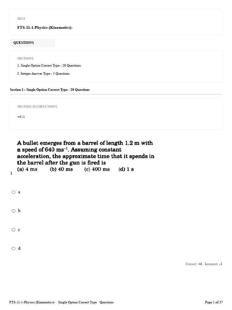 FTS-11-1-Physics paper with hints | PDF