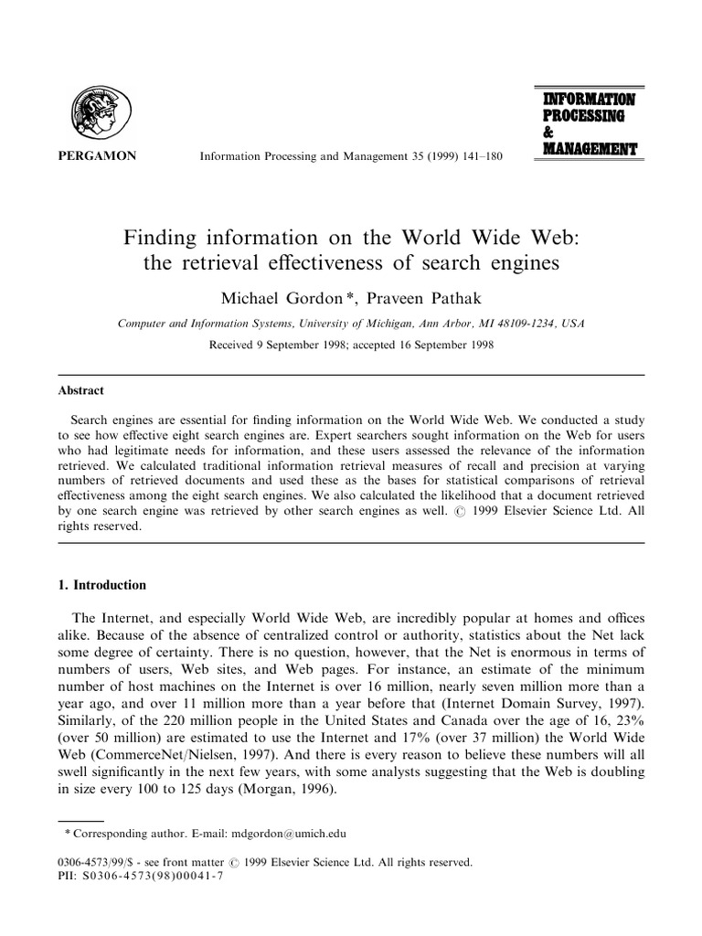 1999 GORDON - Search Engines - Findind Information On The World Wide ...