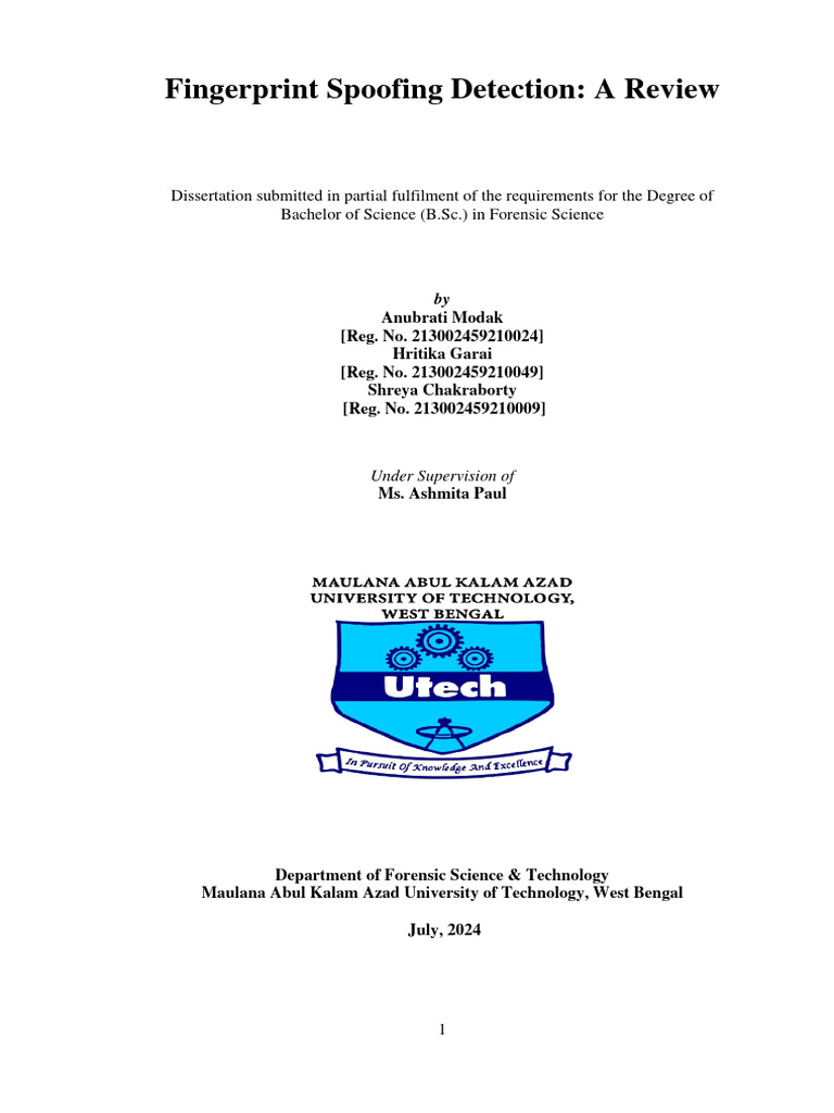 Dissertation On Fingerprint Spoofing Detection | PDF | Fingerprint | Biometrics