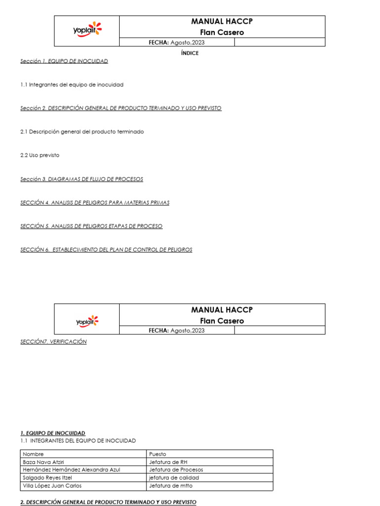 Proyecto Flan | PDF | Análisis de Riesgo y Puntos Críticos de Control | Azúcar