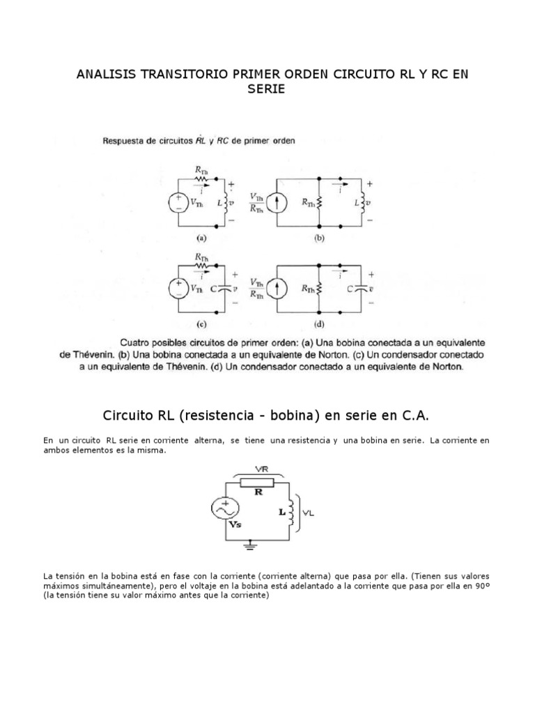 Analisis Transitorio Primer Orden Circuito RL y RC en Serie | PDF