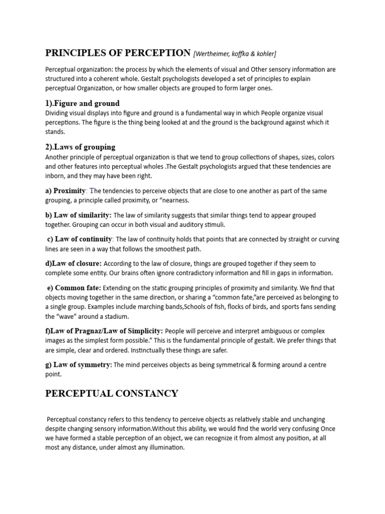 principle of perception | PDF | Perception | Senses