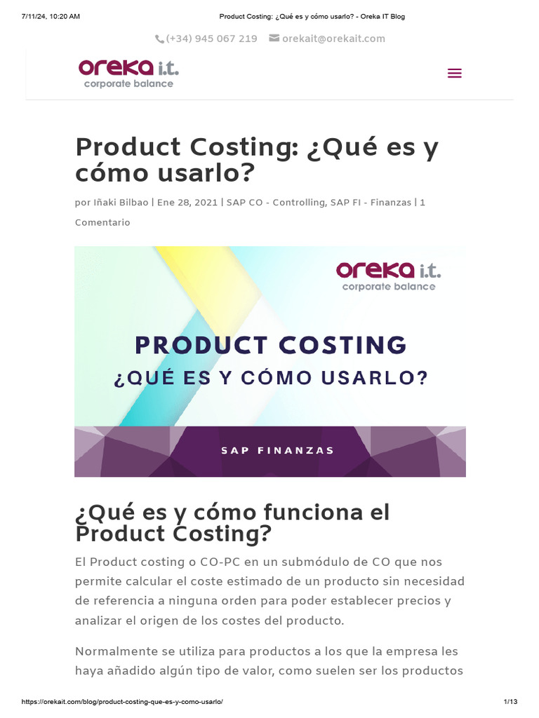 Product Costing - ¿Qué Es y Cómo Usarlo - Oreka IT Blog | PDF | Blog ...