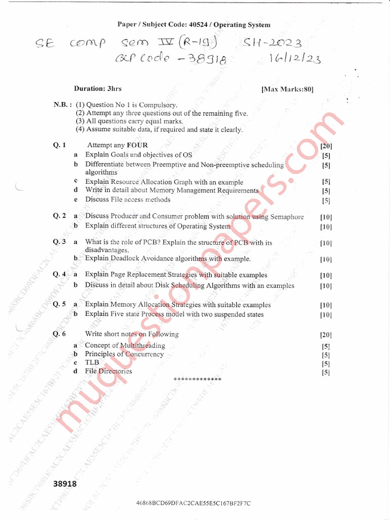 Be - Computer Engineering - Semester 4 - 2023 - December - Operating Systemrev 2019 C Scheme ...
