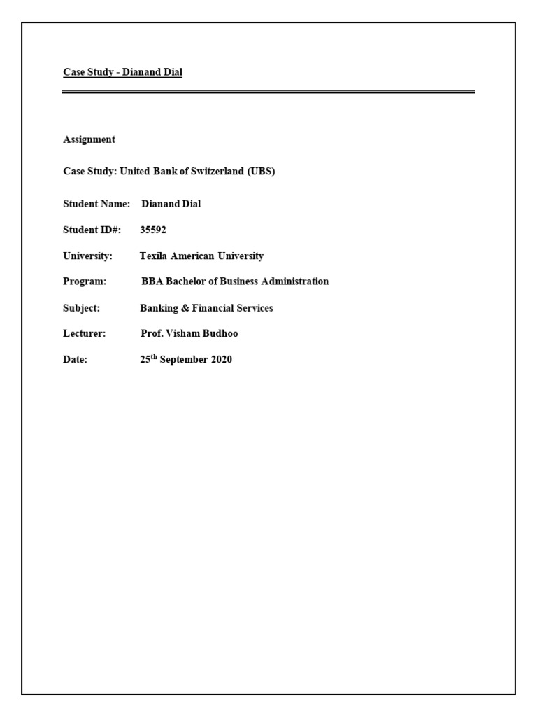 Case Study - Case of UBS | PDF | Insurance | Lease