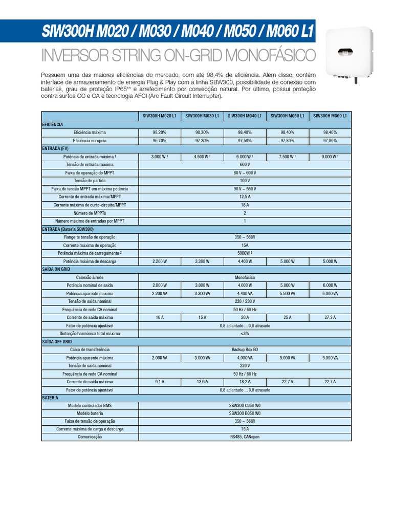 DATASHEET SIW300H M020 M030 M040 M050 M060 L1 Web | PDF | Energia elétrica | Potência (Física)