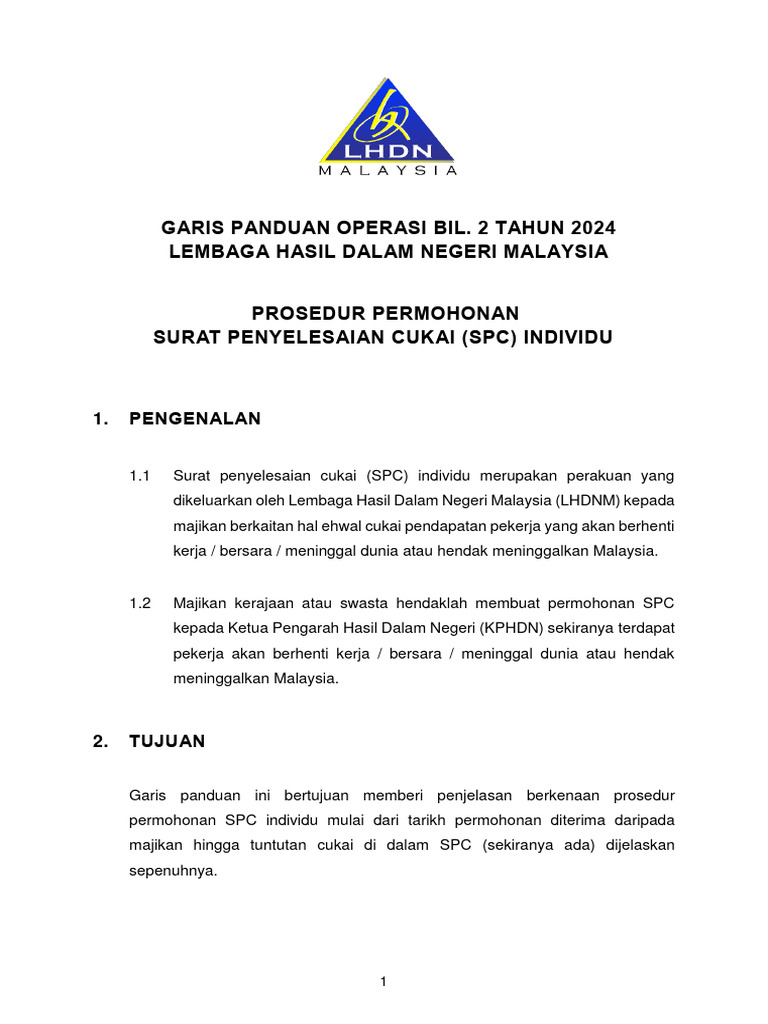 Prosedur Permohonan SPC Individu LHDN | PDF