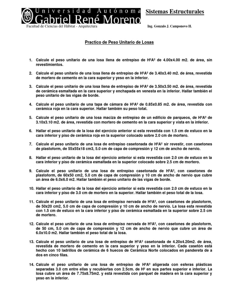 Practico Pesos Unit Losas GD | PDF | Albañilería | Unión