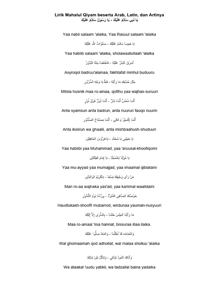 Lirik Mahalul Qiyam Lengkap dan Artinya | PDF