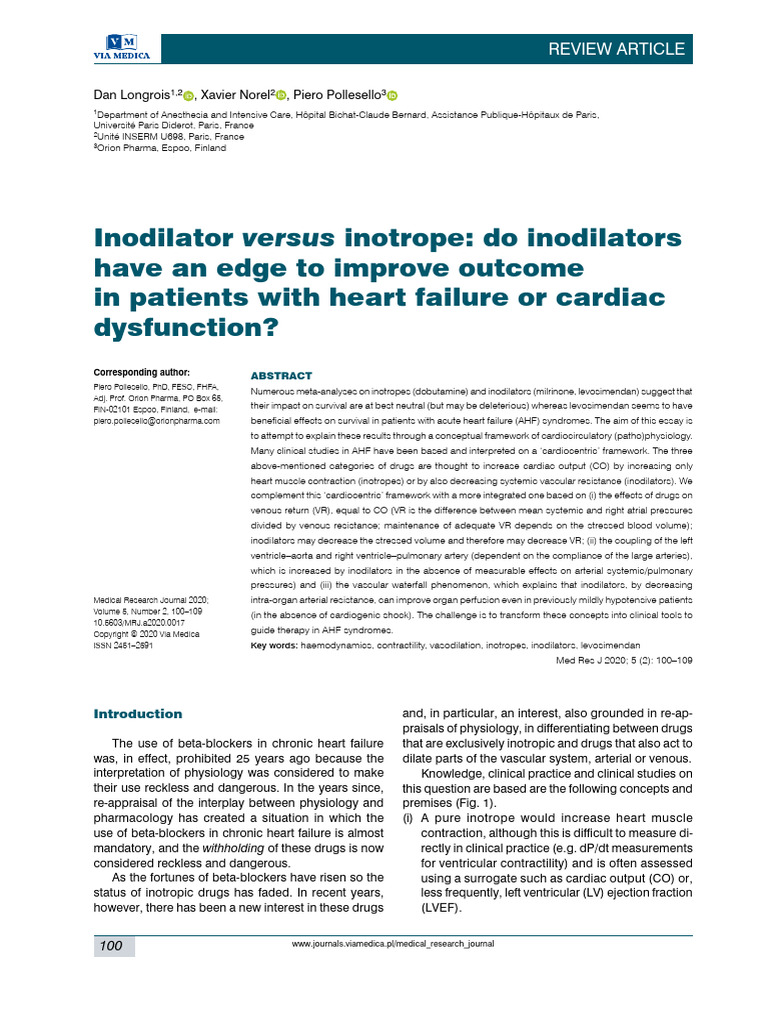 Inodilator Versus Inotrope Do Inodilators Have An Edge To Improve ...