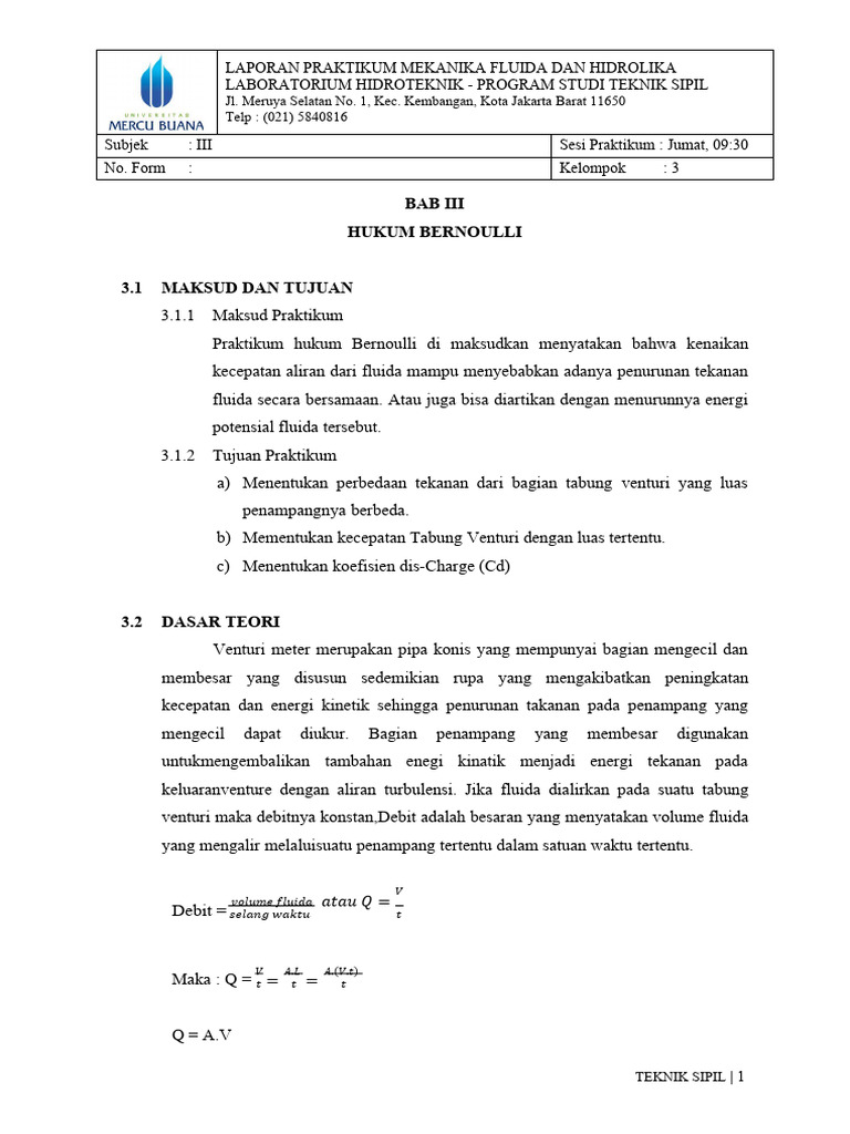 BAB III Hukum Bernoulli | PDF
