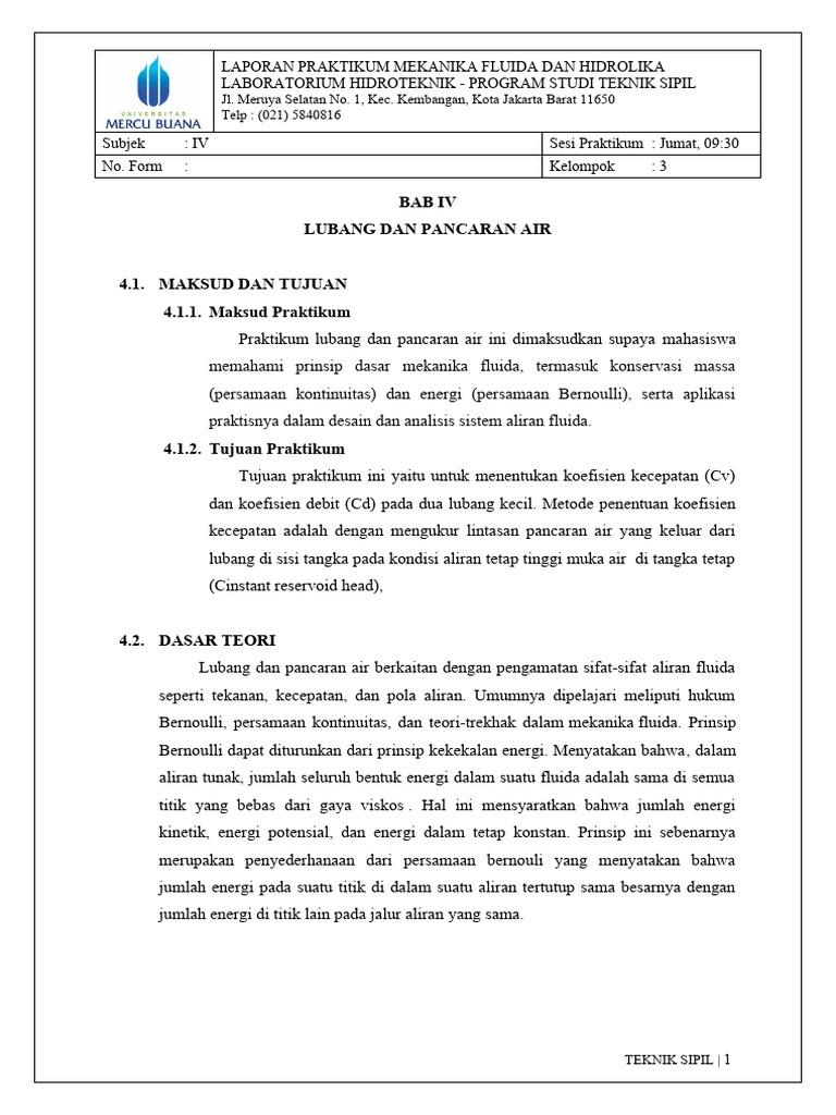 Praktikum Lubang dan Pancaran Air | PDF | Sains & Matematika