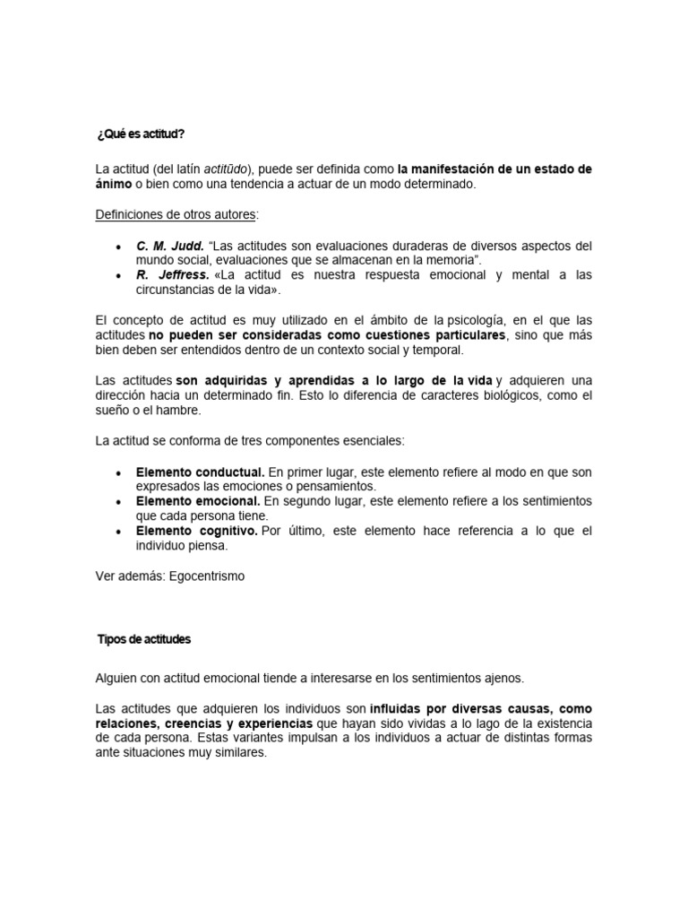 Definición y Tipos de Actitud | PDF | Actitud (psicología) | Las emociones