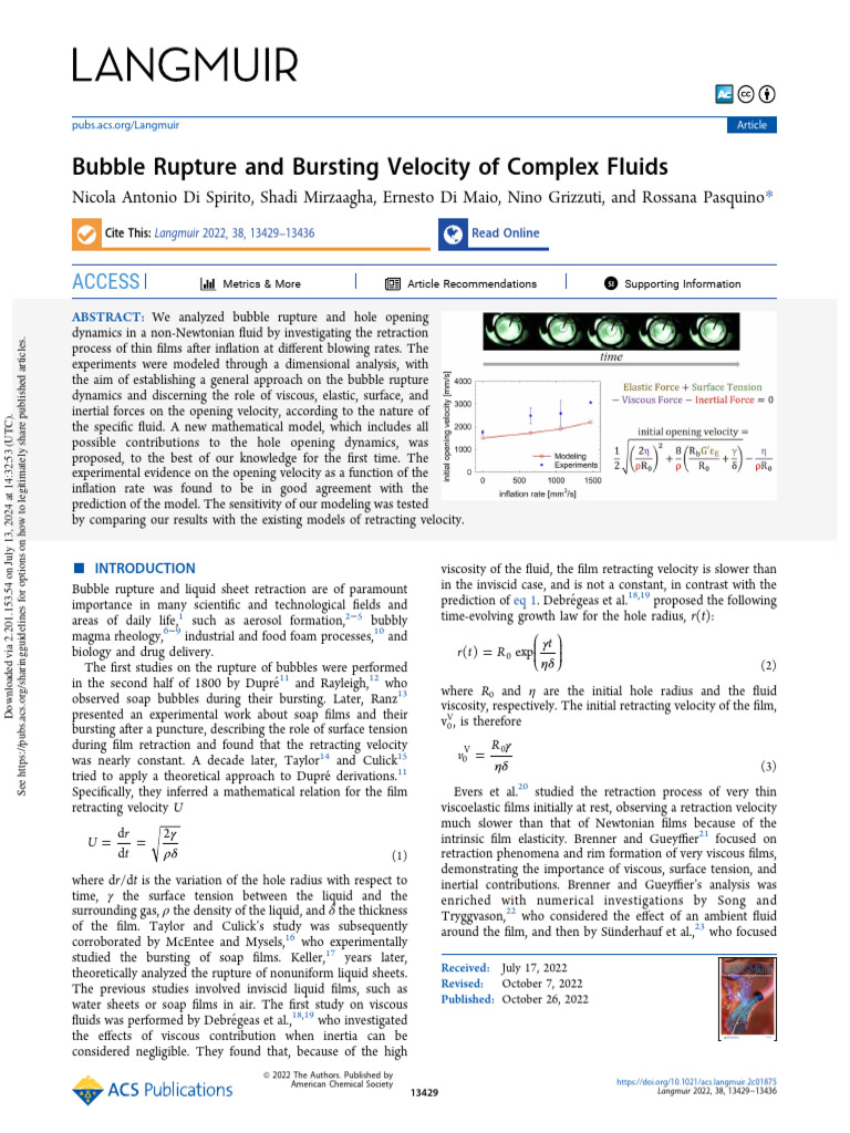 Di Spirito Et Al 2022 Bubble Rupture and Bursting Velocity of Complex ...