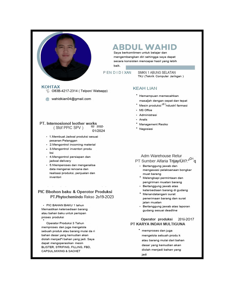 Pengalaman dan Keahlian Abdul Wahid | PDF